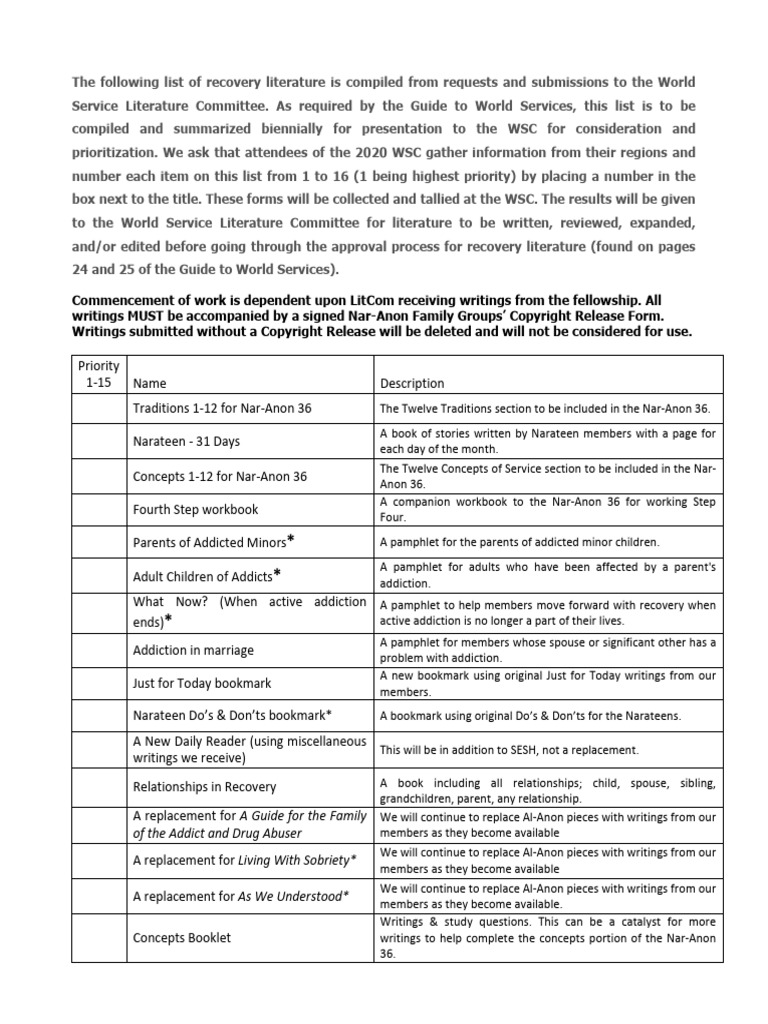 Recovery+Literature+Priority+List | PDF