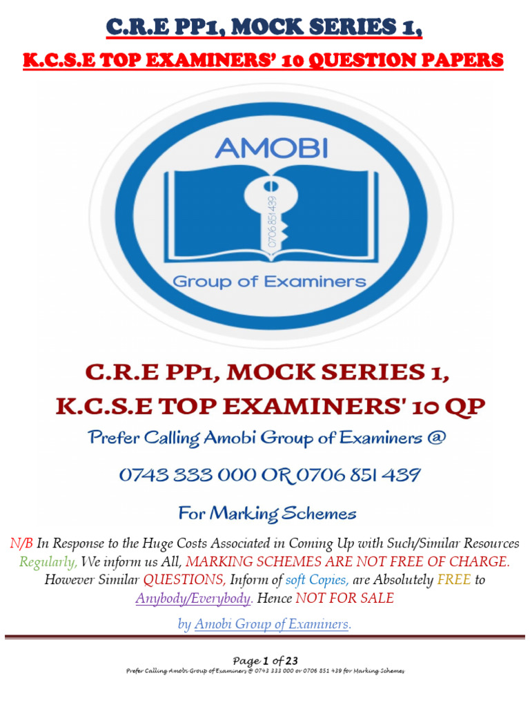 K.C.S.E Top Examiners' 10 Question Papers: Marking Schemes Are Not Free ...