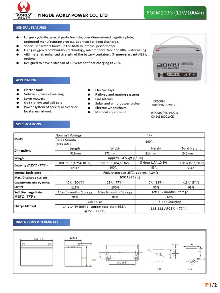 Bateria Aokly 100ah 12V | PDF