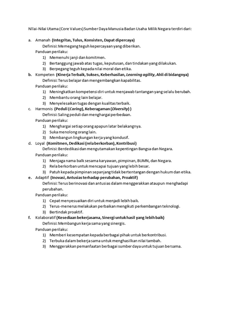 Core Value AKHLAK BUMN | PDF