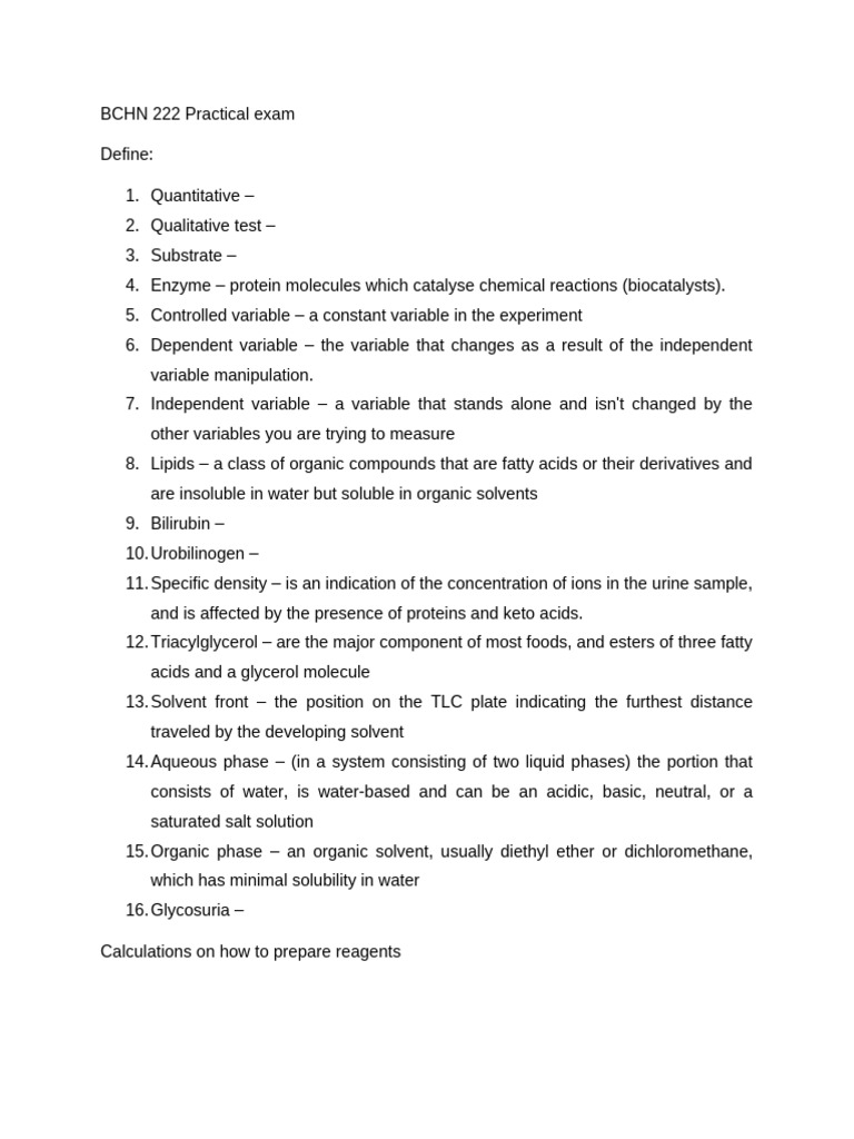 BCHN 222 Practical Exam | PDF