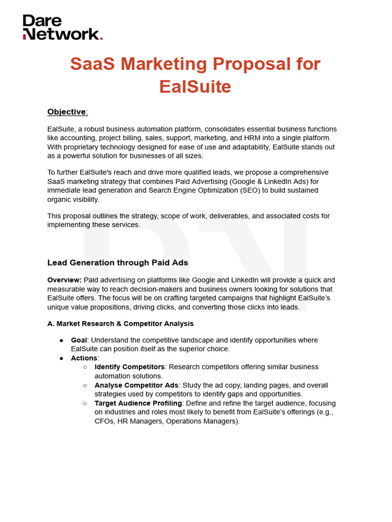 SaaS Marketing Proposal For EalSuite X Dare Network | PDF