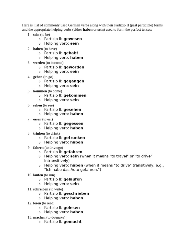 German Verbs Along With Their Partizip II | PDF | Language Mechanics ...