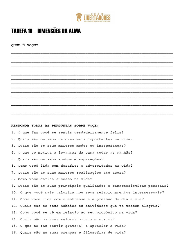 Tarefa 10 - Dimensões Da Alma - Ap. Larissa Argôlo | PDF