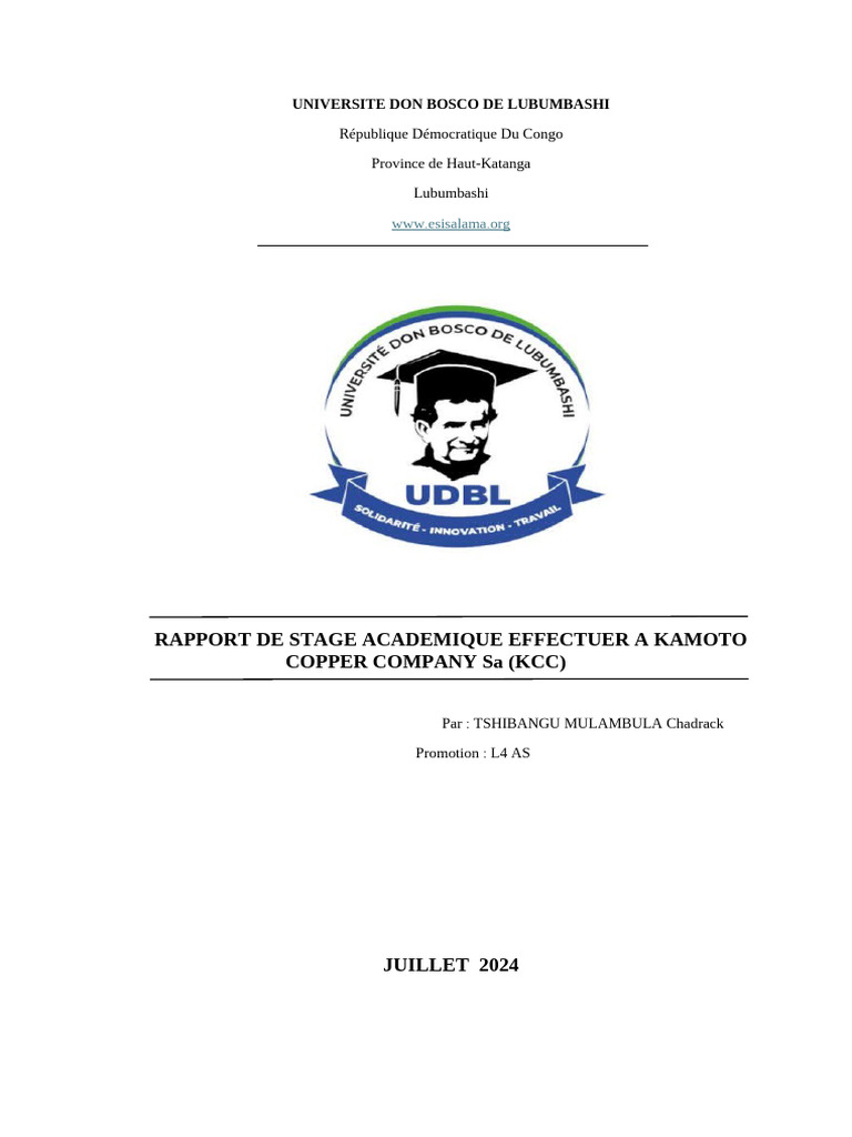 Rapport de Stage Tshibangu KCC | PDF