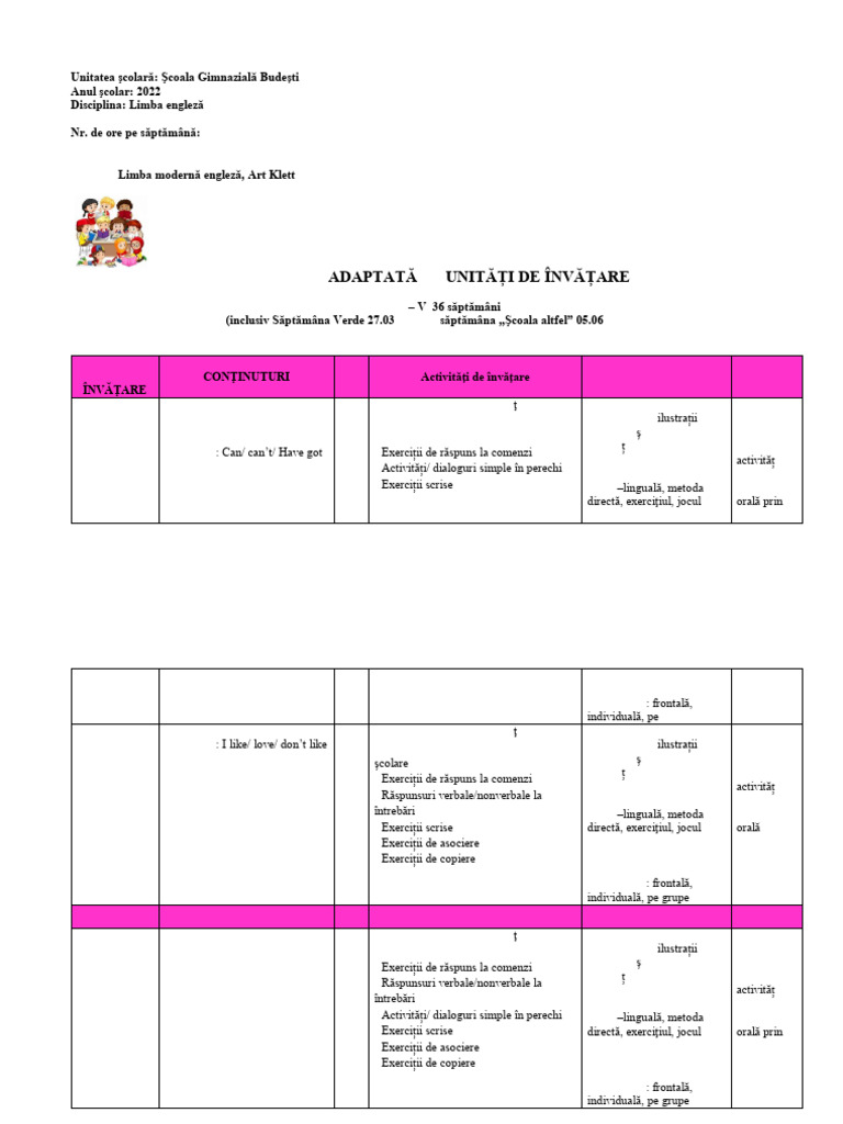 Clasa 3 - Planificare Pe Unitati CES | PDF