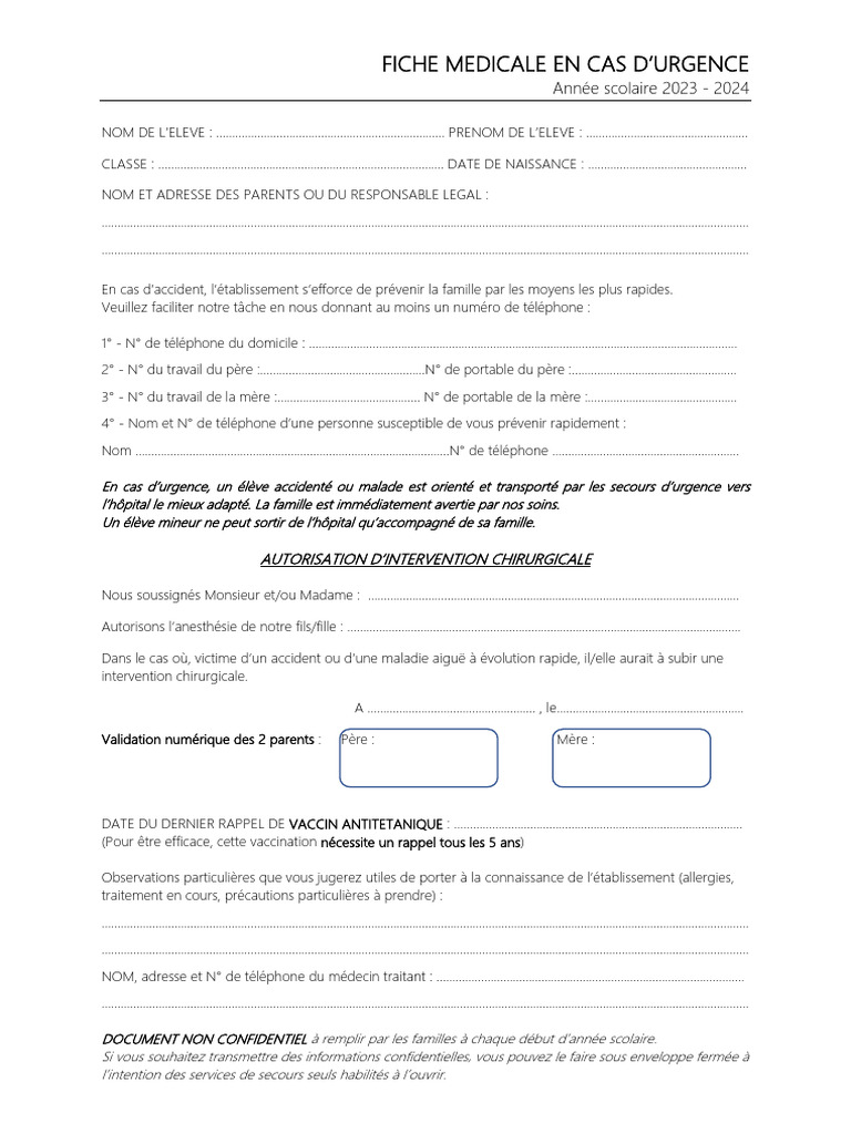 Fiche Médicale | PDF