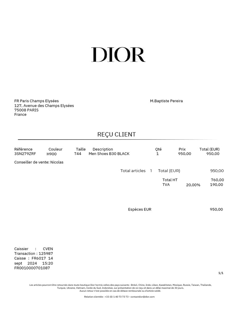 Facture Dior b30 PDF | PDF