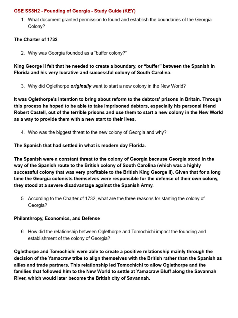 GSE SS8H2 - Study Guide (KEY) | PDF