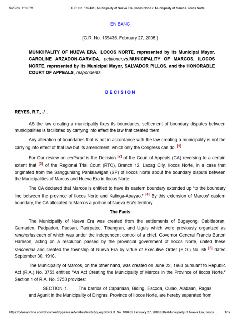 G.R. No. 169435 - Municipality of Nueva Era, Ilocos Norte v ...