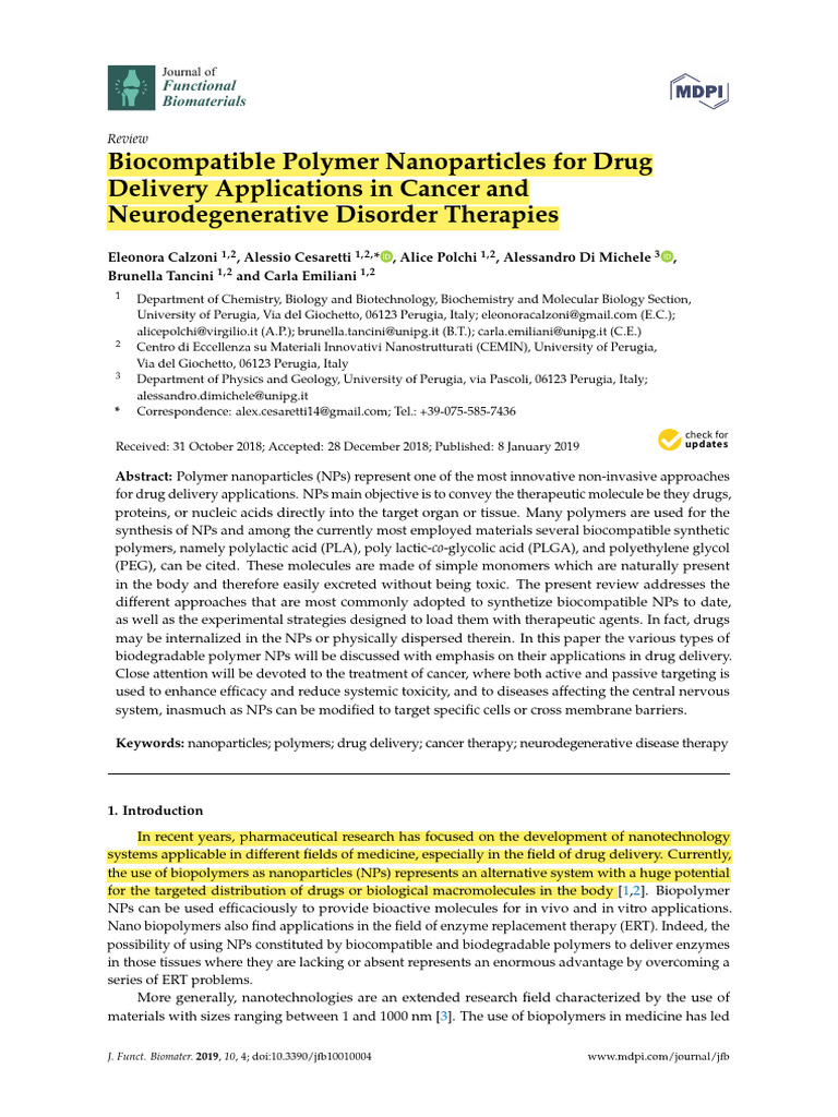 # Biocompatible Polymer Nanoparticles For Drug Delivery Applications in ...