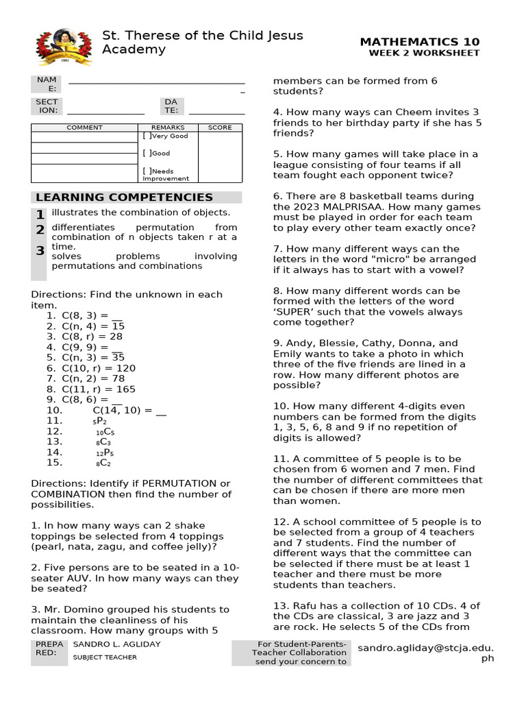 Math10 Q3 W2 Worksheet | PDF | Mathematics | Language Arts & Discipline