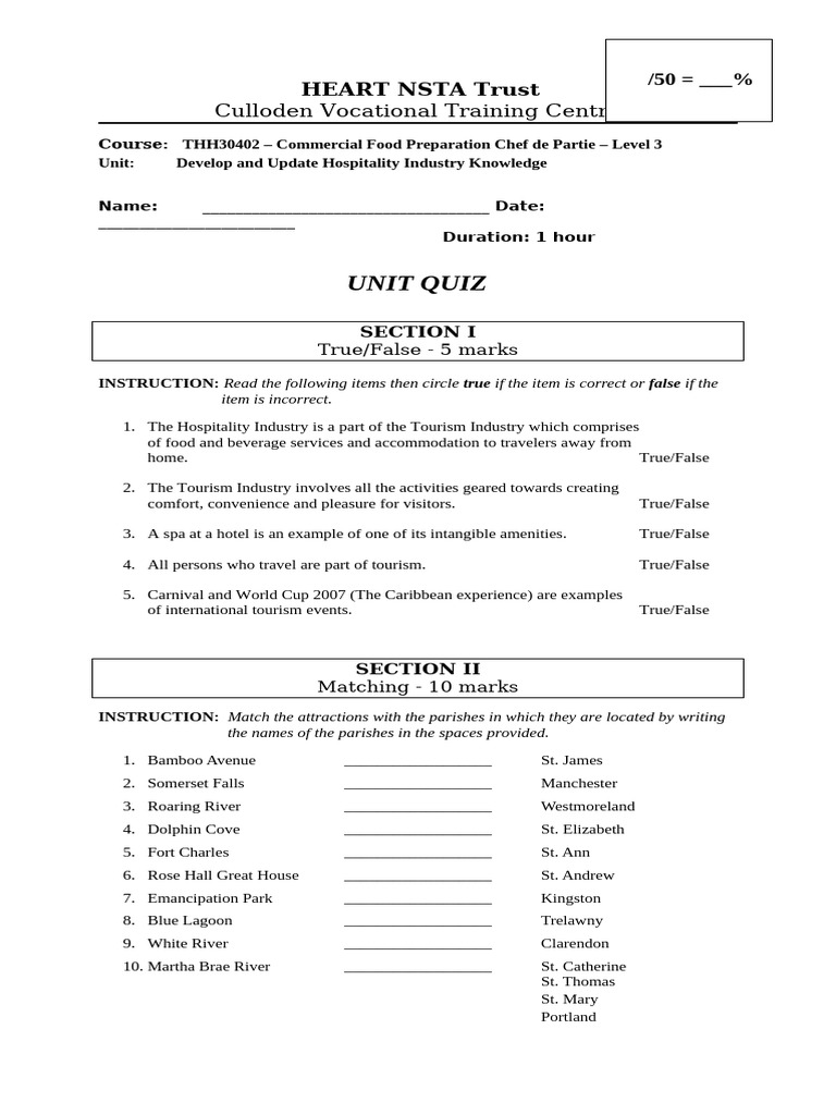 2022 Hospitality Industry Knowledge Quiz | PDF