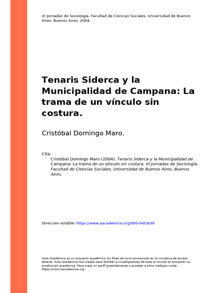 Cristóbal Domingo Maro (2004) - Tenaris Siderca y La Municipalidad de ...