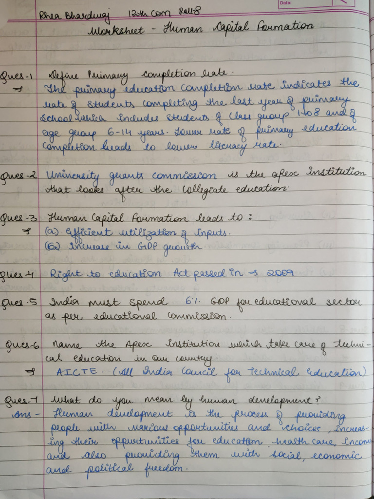 Economics Worksheet - Human Capital Formation | PDF