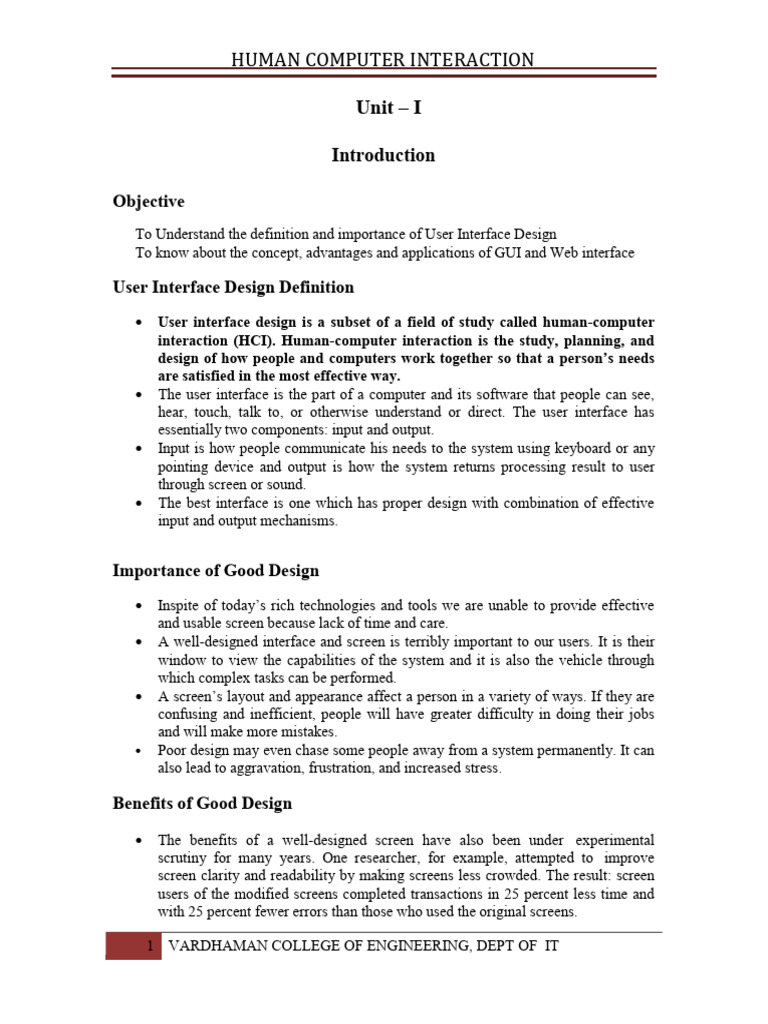Hci Notes Unit-I | PDF