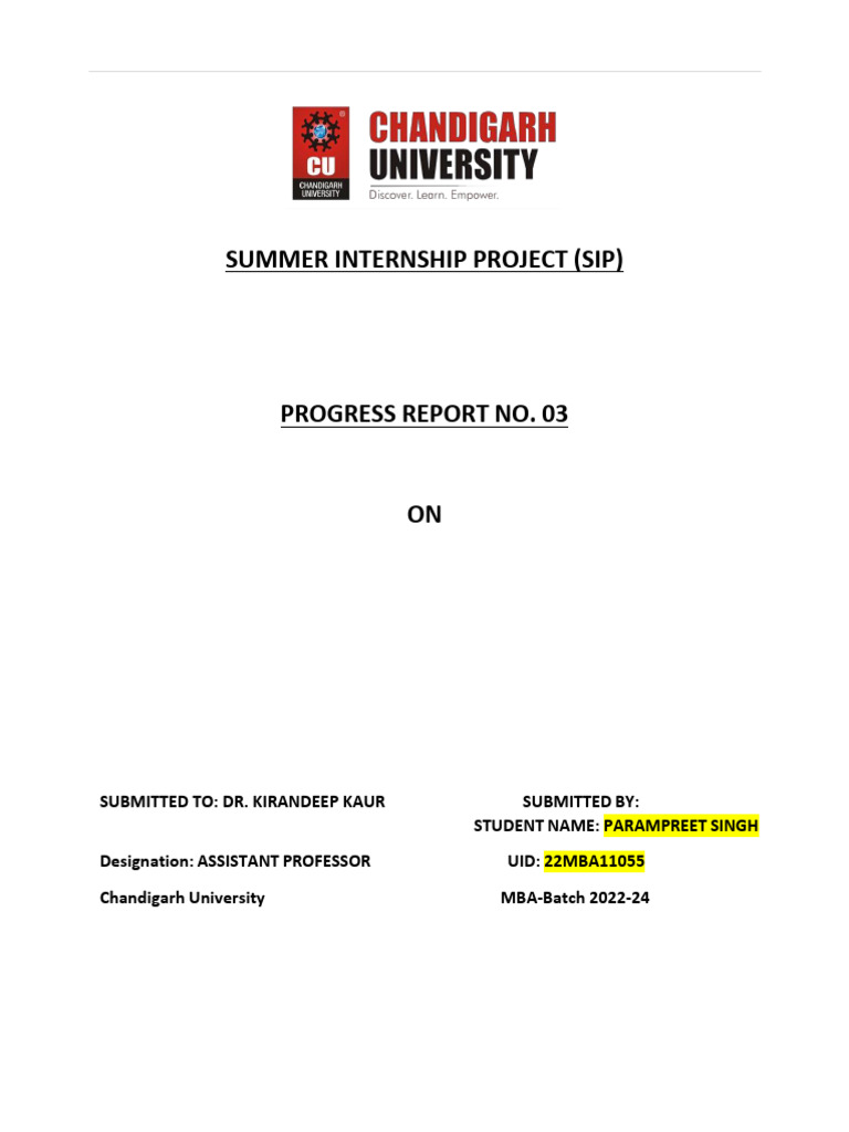 22mba11055 Progress Report 03 by Parampreet Singh | PDF
