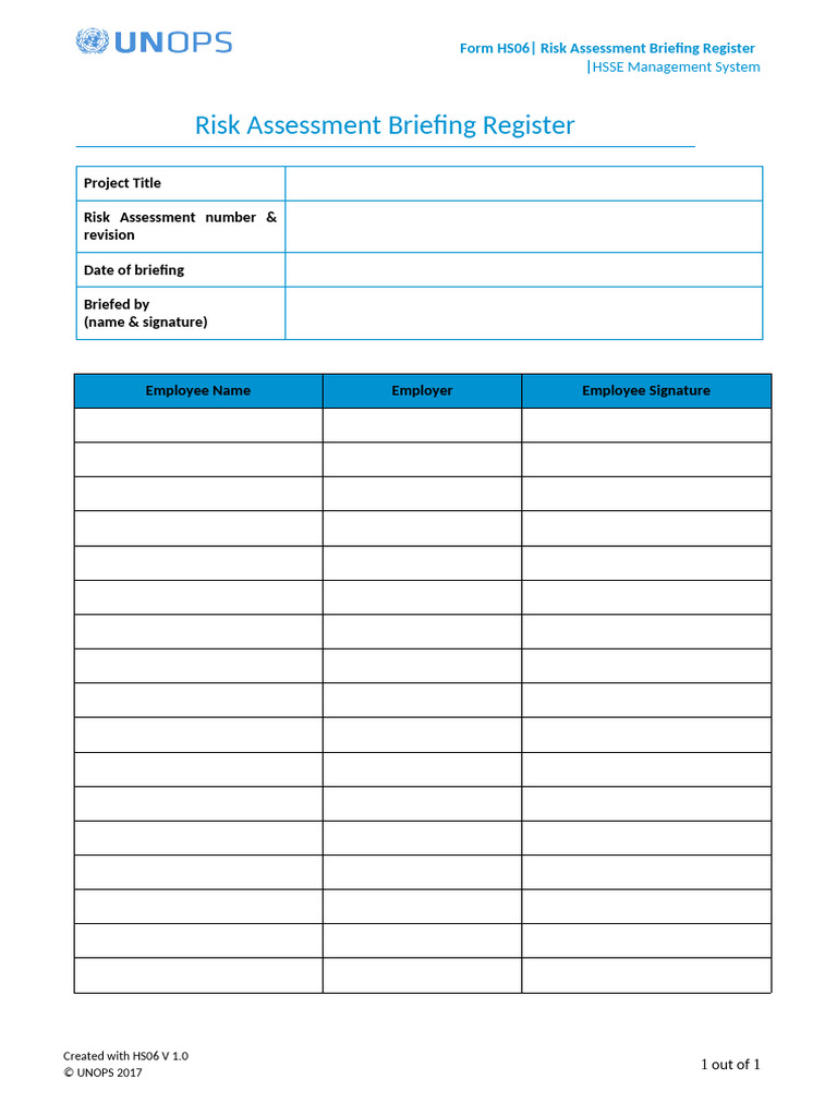 Form HS06 Risk Assessment Briefing Register EN | PDF