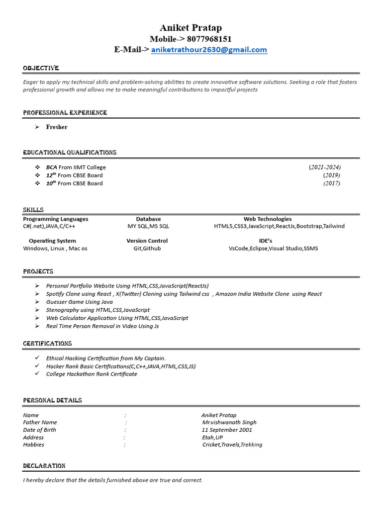 Aniket Pratap Resume | PDF