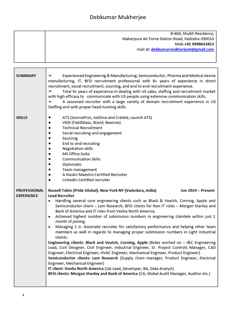 CV of Debkumar Mukherjee | PDF