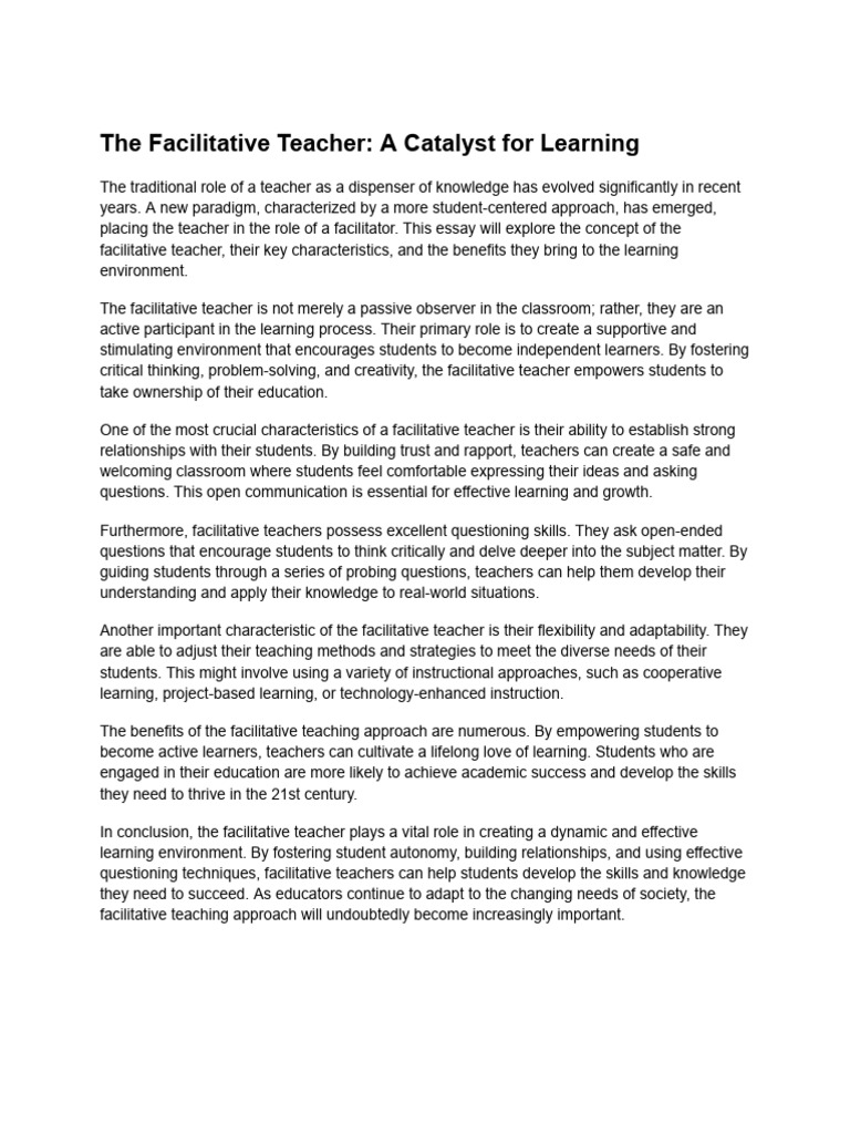 The Facilitative Teacher A Catalyst For Learning | PDF | Learning ...