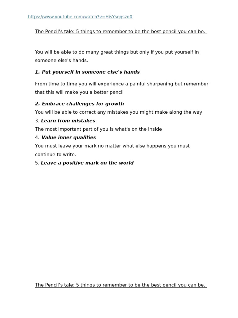 The Pencils Tale Exit Slip | PDF | Self-Improvement