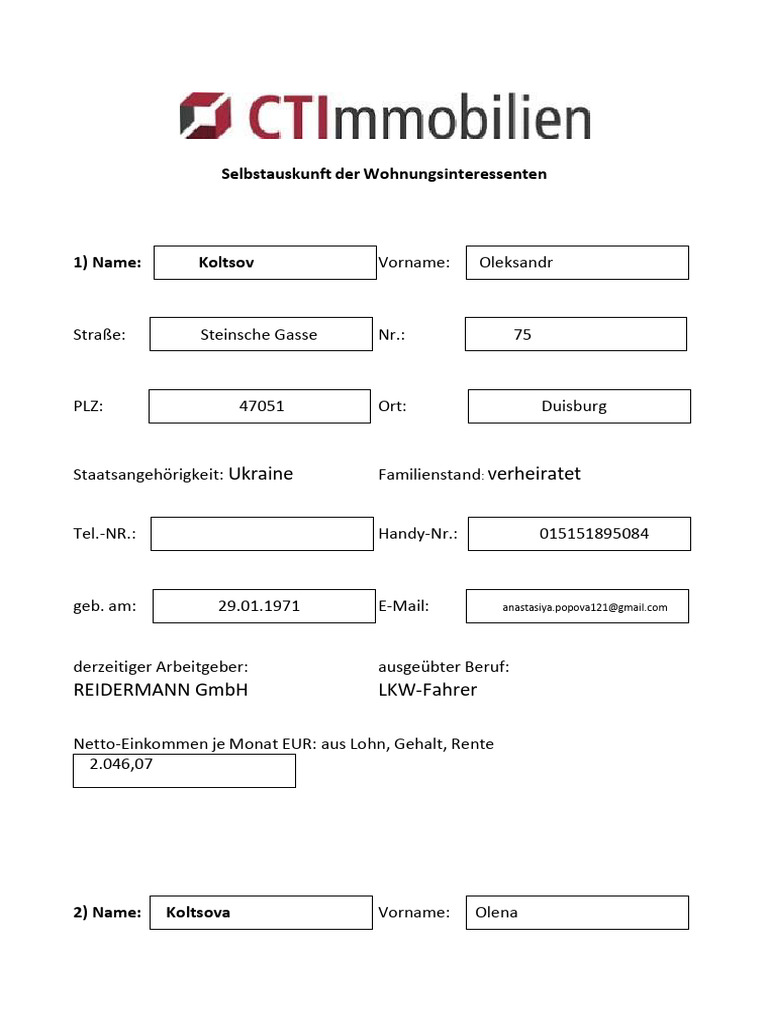 Selbstauskunft PDF-Formular Neu | PDF