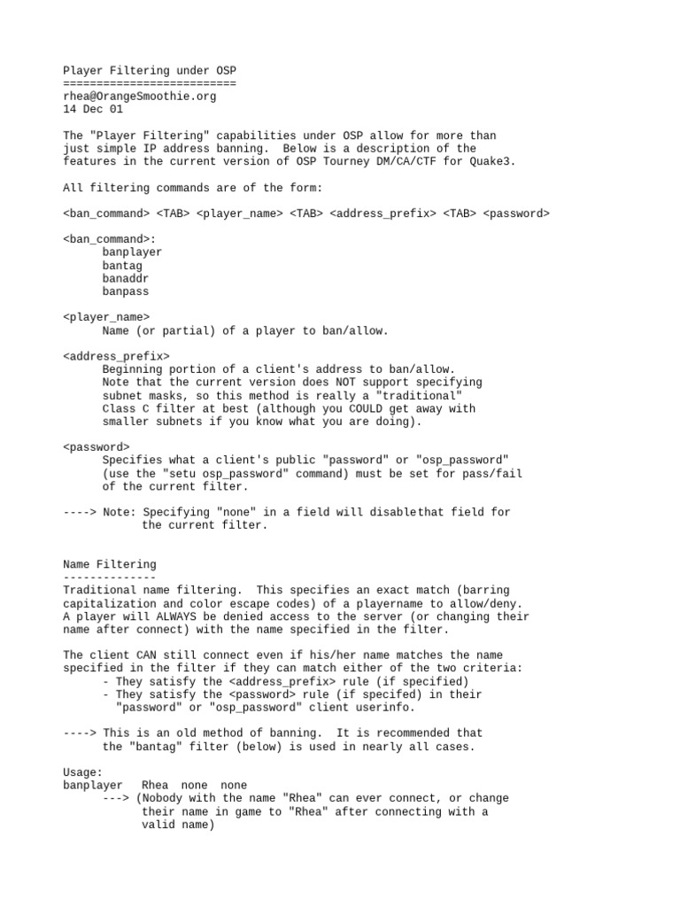 Osp q3 PlayerFilters | PDF