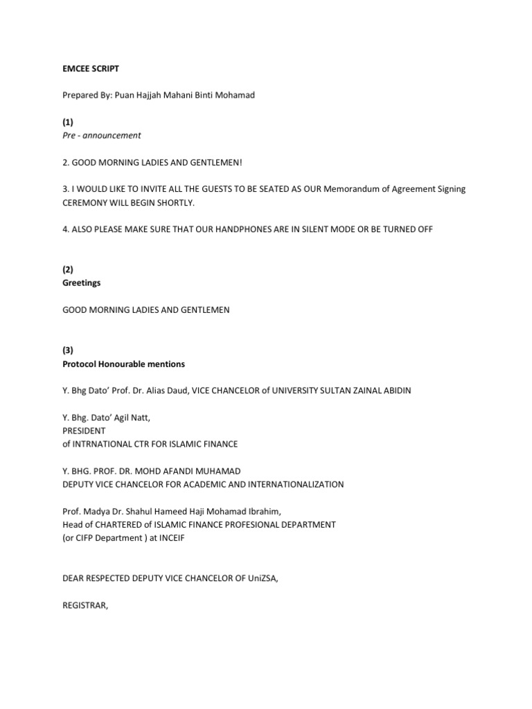 Emcee Script | PDF