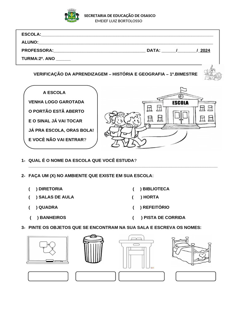 AVALIAÇÃO DE HISTORIA E GEOGRAFIA - 2o.ANO - 1o. BIMESTRE DE 2024 | PDF AVALIAÇÃO DE HISTORIA E GEOGRAFIA - 2o.ANO - 1o. BIMESTRE DE 2024 | PDF