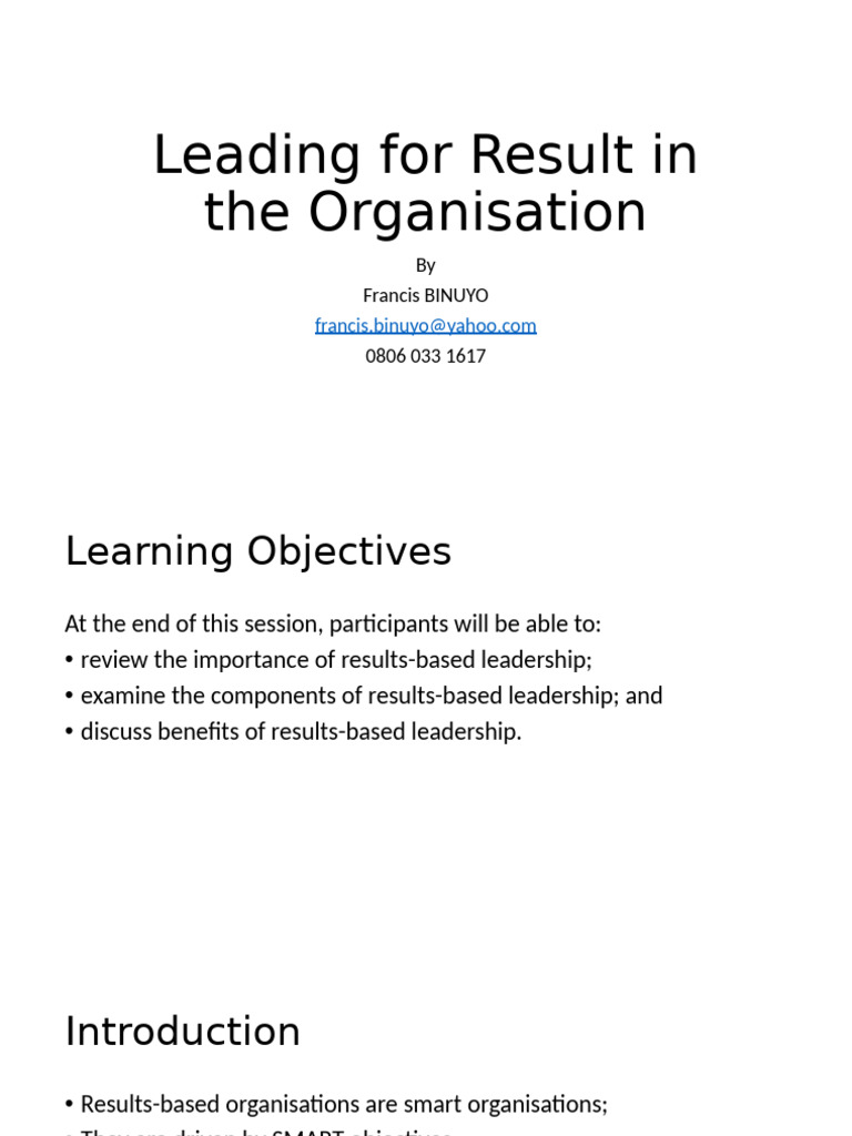 Leading For Result in The Organisation | PDF | Leadership | Career & Growth