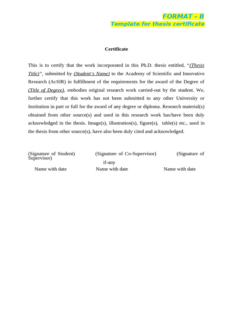 Format B - Thesis Certificate | PDF