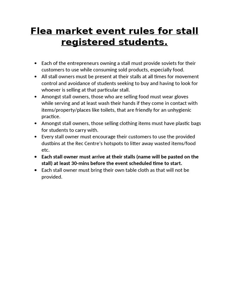 Flea Market Event Rules For Stall Registered Students | PDF