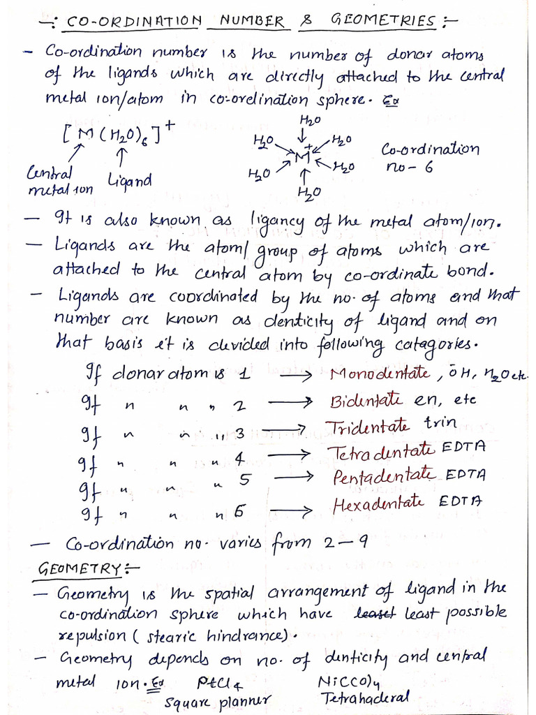Coordination No and Geometries | PDF