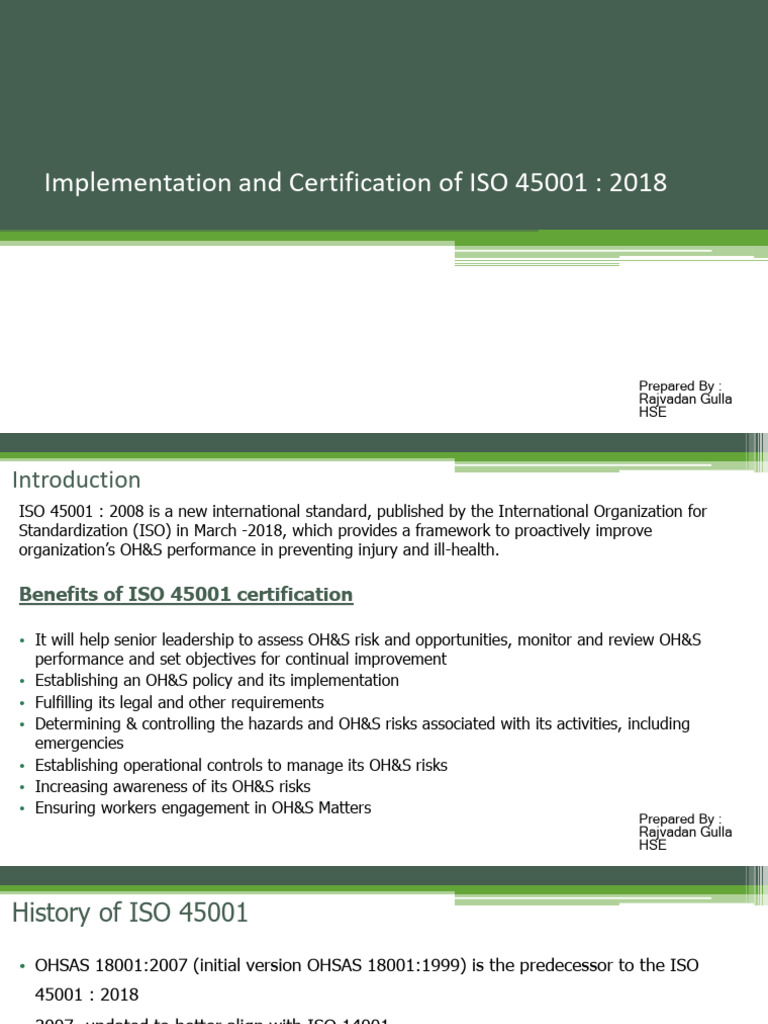 Implementation and Certification of ISO 45001 - 2018 | PDF