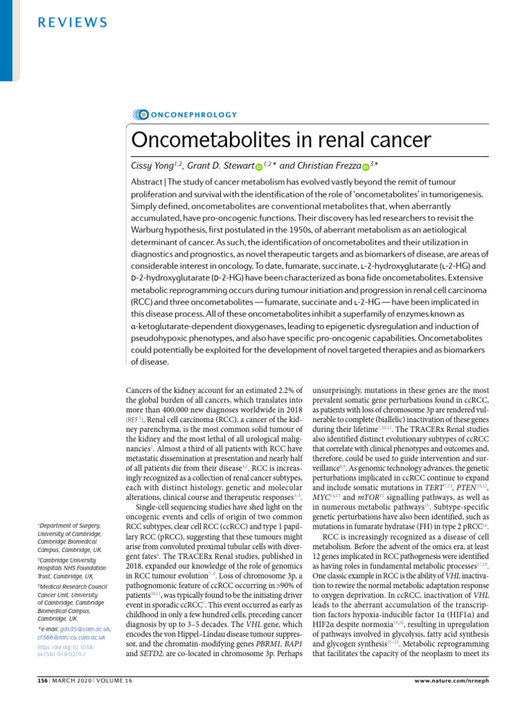 Oncometabolite in Renal Cancer NR2023 | PDF | Citric Acid Cycle | Chemistry