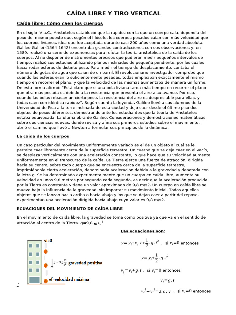 CAÍDA LIBRE Y TIRO VERTICAL | PDF