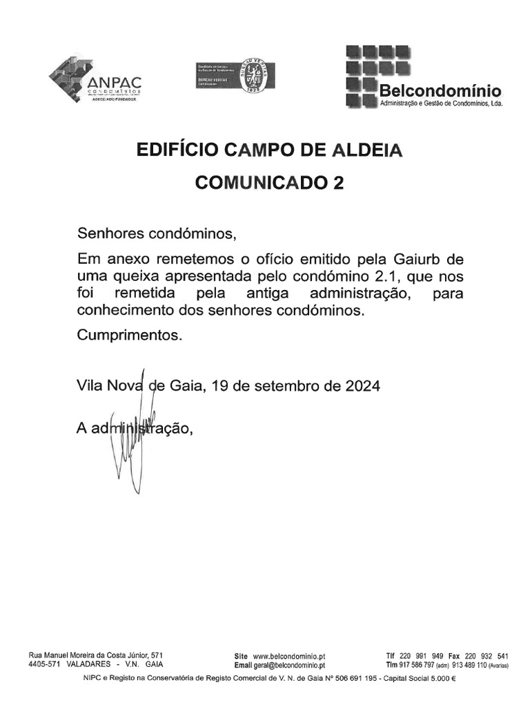 Comunicado #2 Edf. Campo de Aldeia | PDF