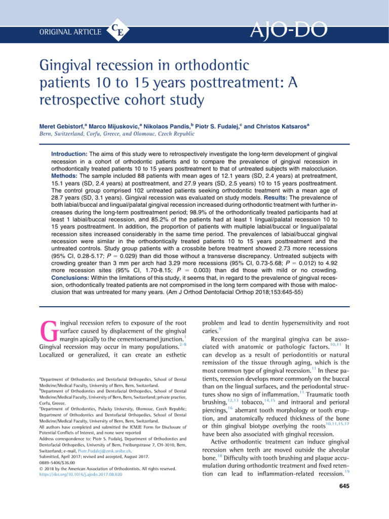 Gingival Recession in Orthodontic (Referenciado Na Disscussão) | PDF