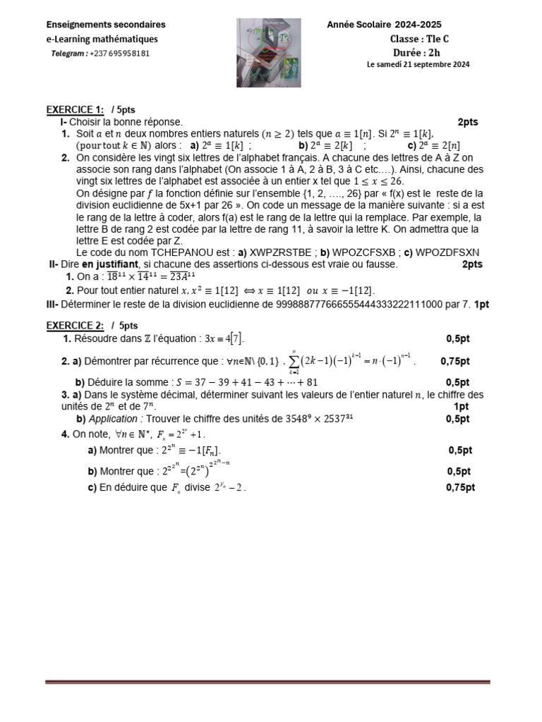 Devoir Obligatoire 2. Tle C | PDF