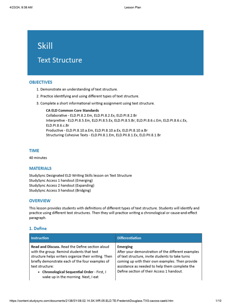Lesson Plan Text Structures | PDF