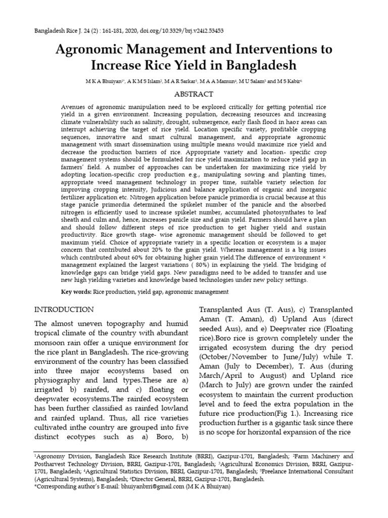 Agronomic Management and Interventions To Increase Rice Yield in ...