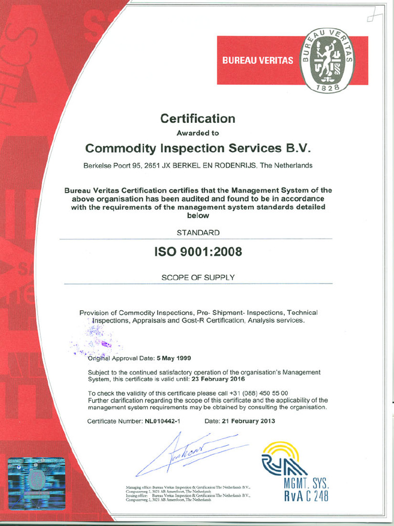 Iso 9001 Cert - Cis BV | PDF