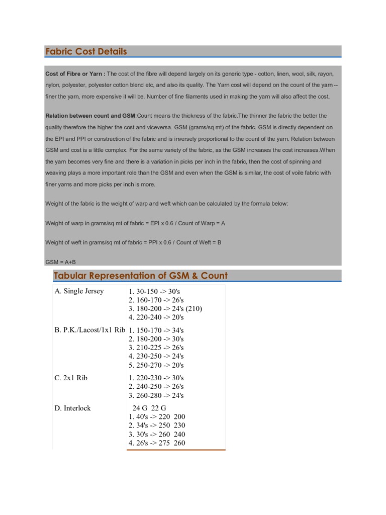 Fabric Costing and Pricing Guide | PDF