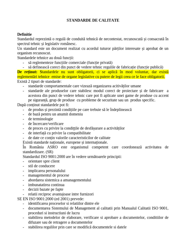 Standarde de Calitate | PDF
