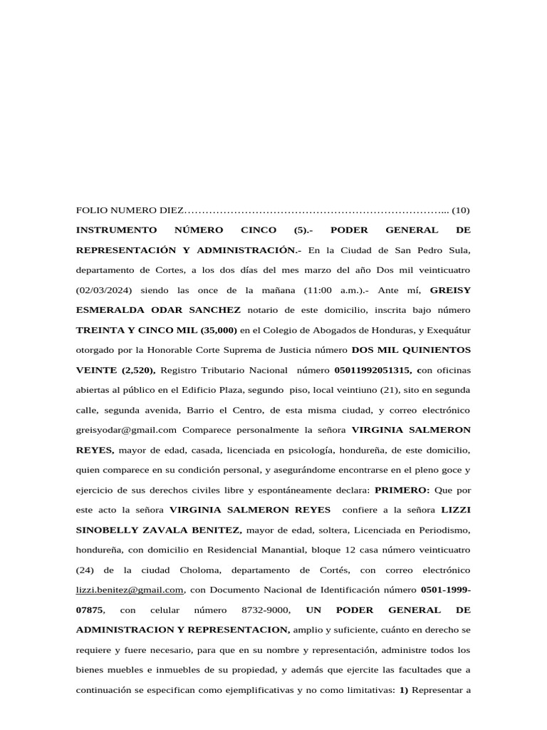 Poder General de Representacion y Administracion | PDF | Propiedad