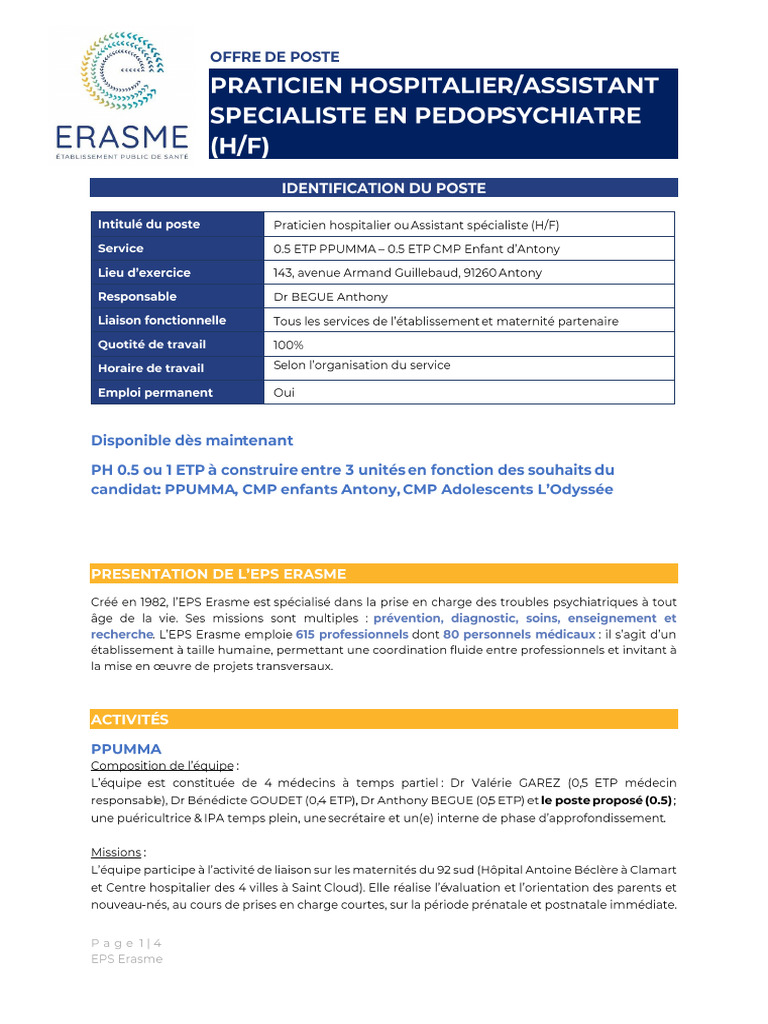 Fiche de Poste PH Assistant-E Ppumma-Antony - Odyssée | PDF