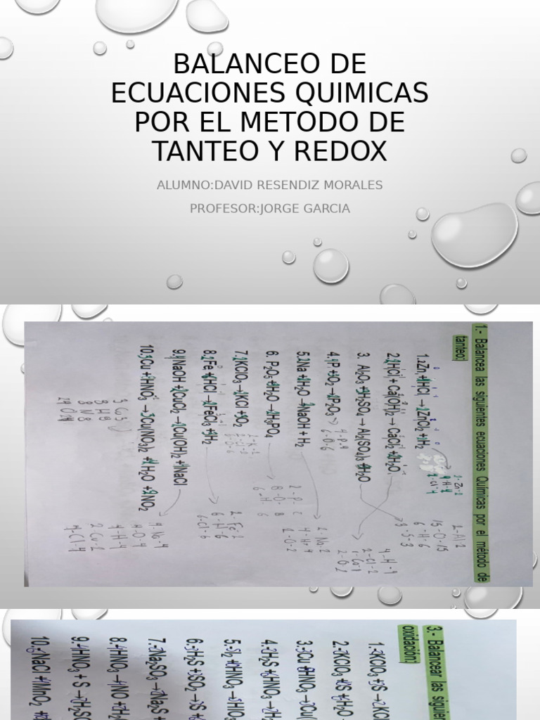 Balanceo de Ecuaciones Quimicas Por El Metodo de Tanteo David | PDF
