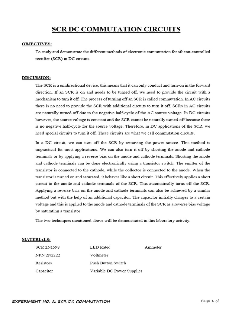 Group 1 Lab2 SCR Commutation Circuit | PDF