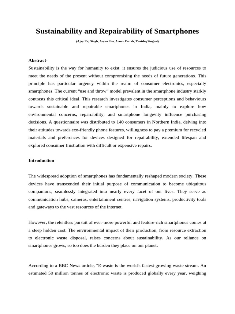 Sustainability and Repairability of Smartphones BRM | PDF
